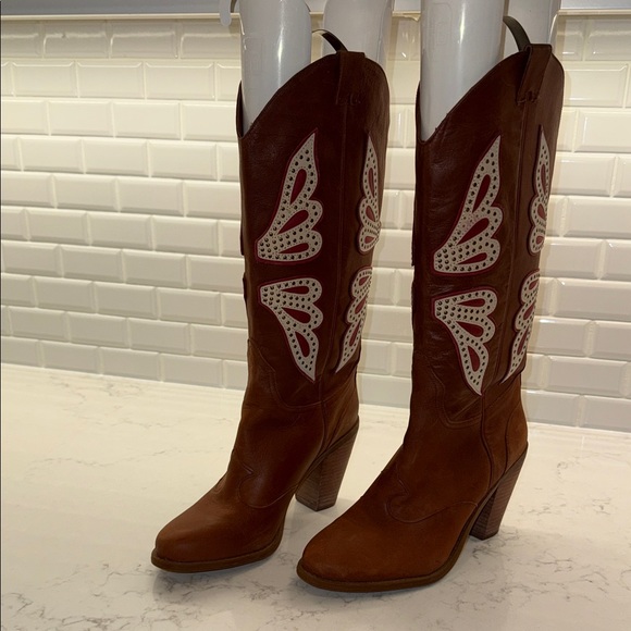 Jessica Simpson | Shoes | Jessica Simpson Brown Heeled Boots With White ...